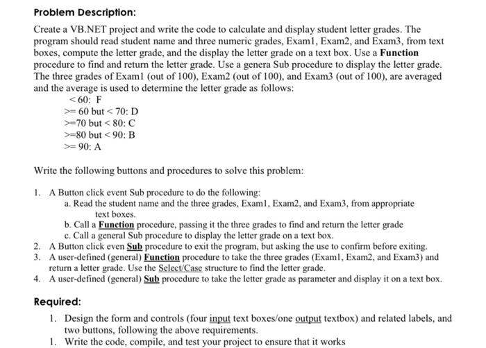 Solved Visual Basics Create A Vbnet Project And Write The 1757