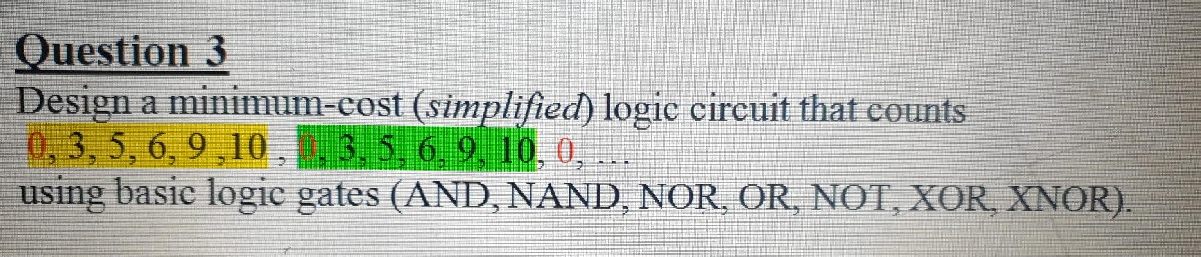 Solved Question 3 Design a minimum-cost (simplified) logic | Chegg.com