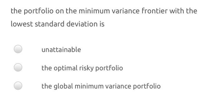 Solved the portfolio on the minimum variance frontier with | Chegg.com