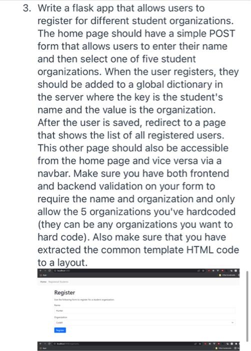 Solved 3. Write a flask app that allows users to register | Chegg.com