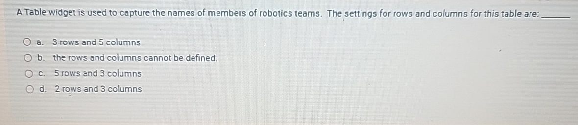 Solved A Table widget is used to capture the names of | Chegg.com