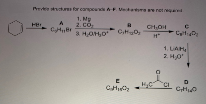 Solved Provide structures for compounds A-F. Mechanisms are | Chegg.com