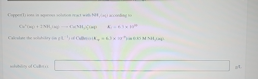 Solved Copper(I) ﻿ions in aqueous solution react with | Chegg.com