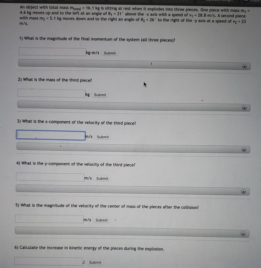 Solved An object with total mass mtotal = 16.1 kg is sitting | Chegg.com