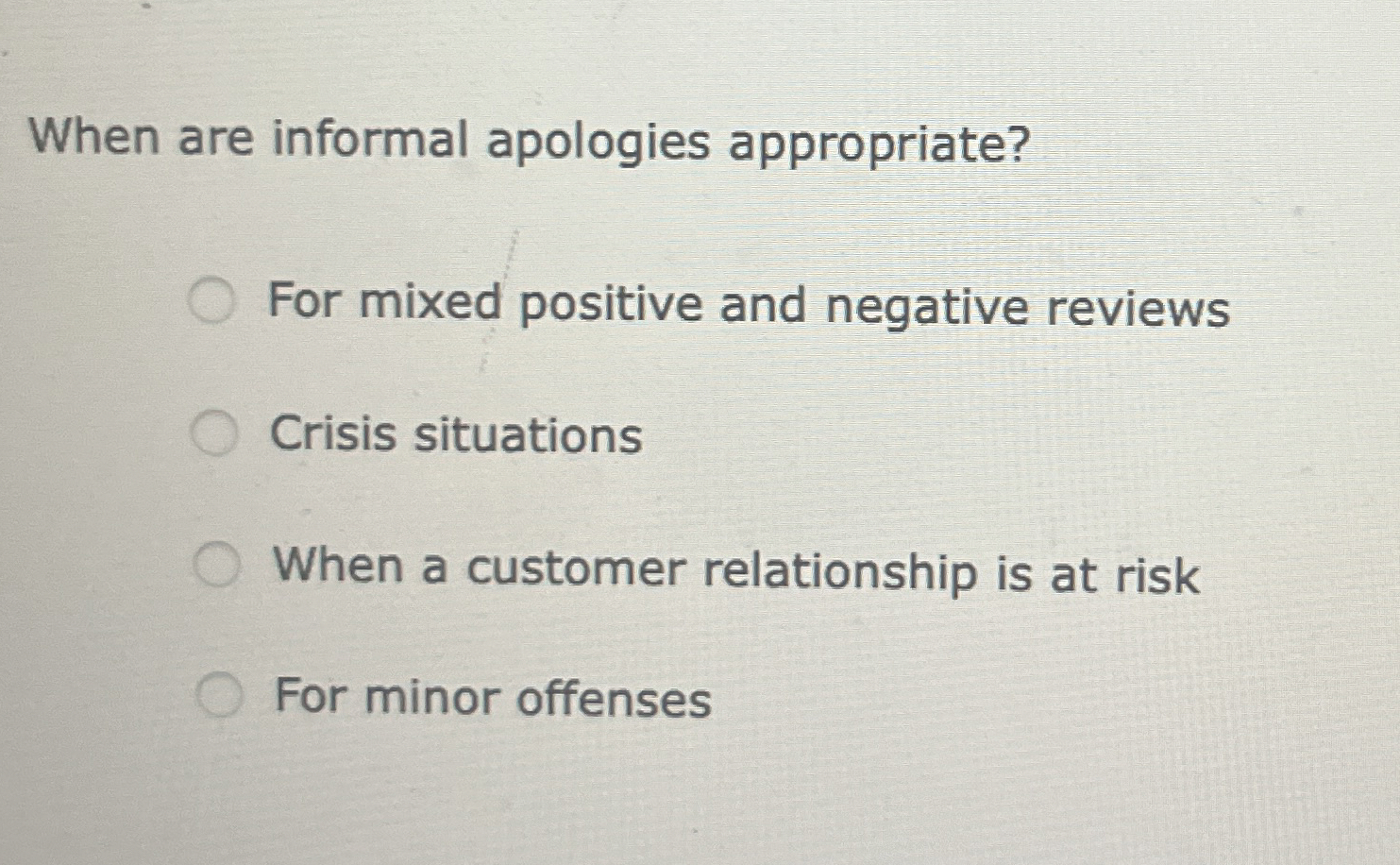 Solved When are informal apologies appropriate?For mixed | Chegg.com