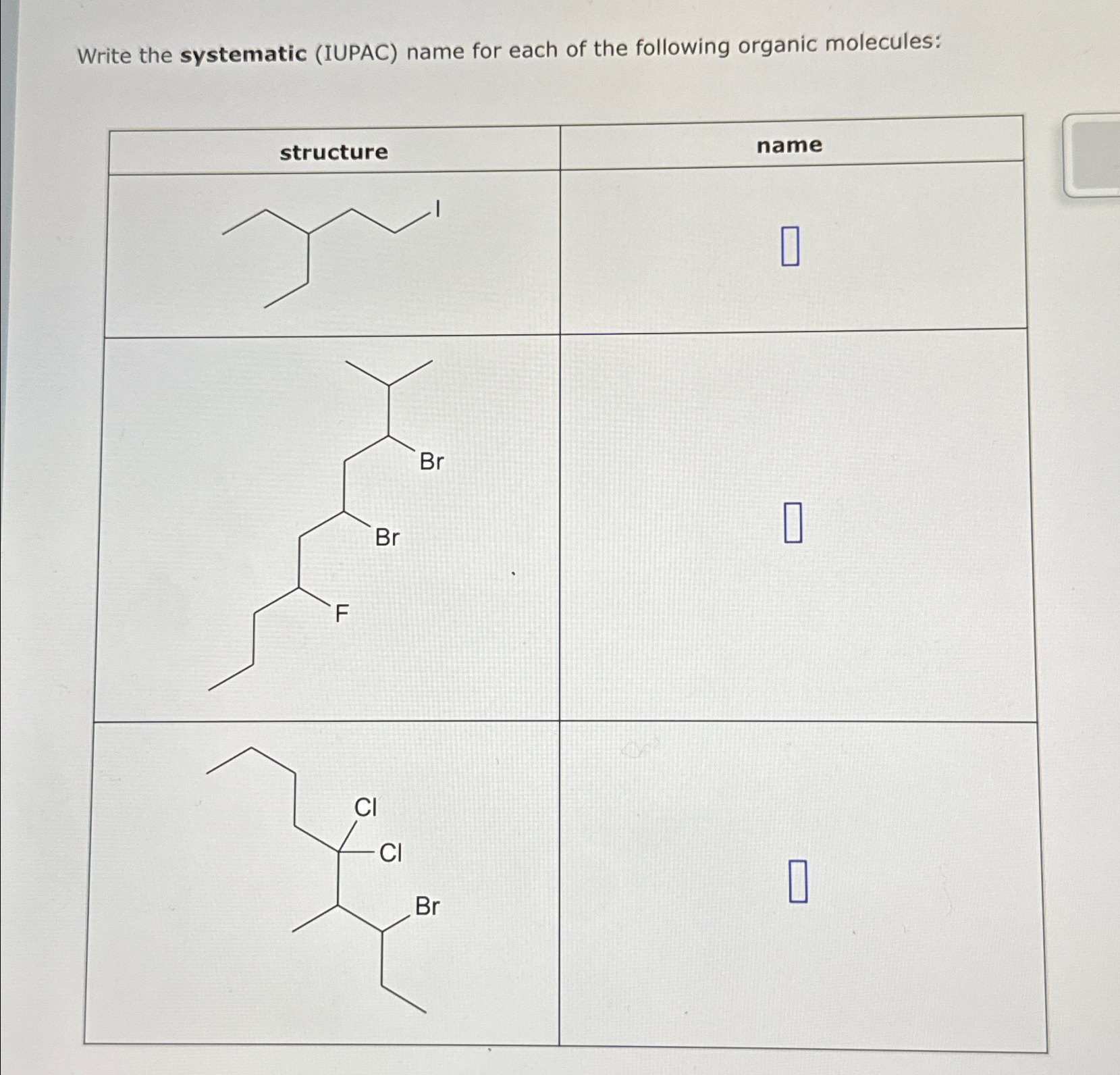 Solved Write the systematic (IUPAC) ﻿name for each of the | Chegg.com