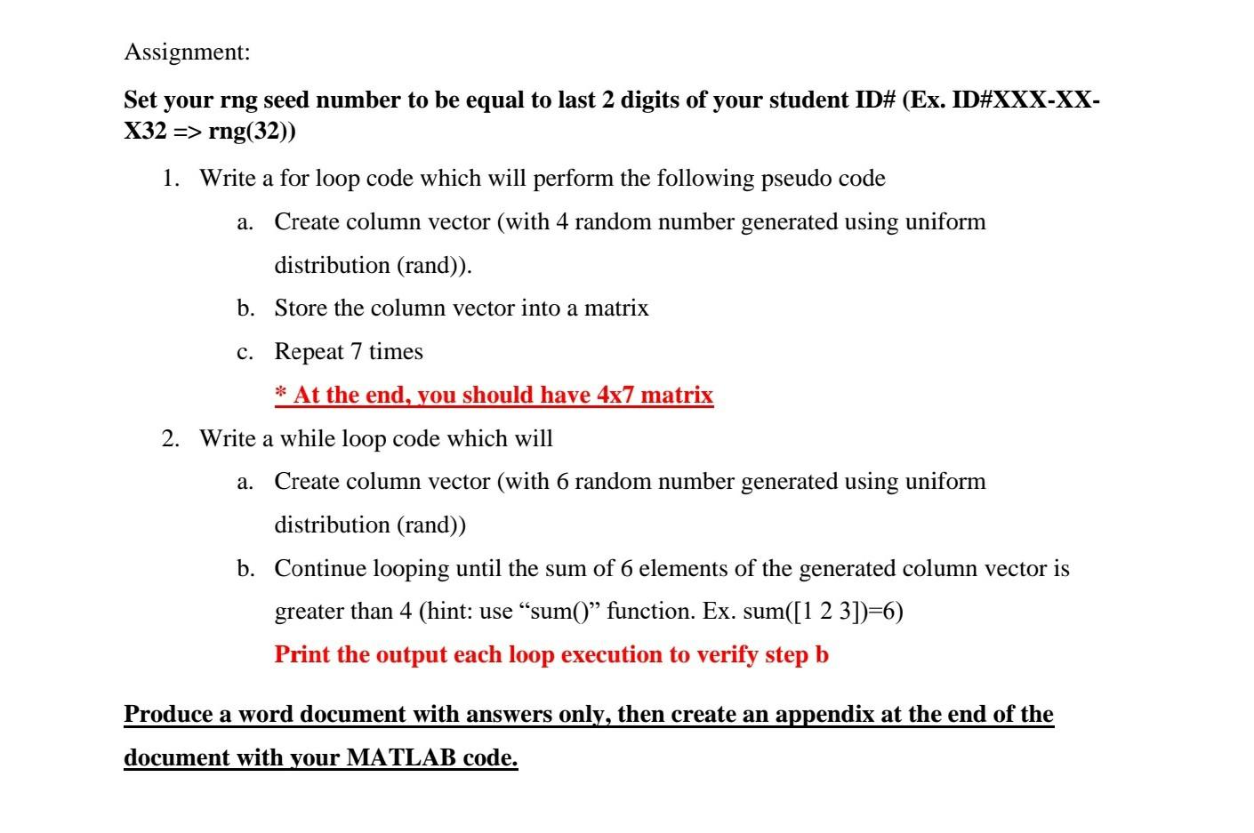 Solved a. Assignment: Set your rng seed number to be equal | Chegg.com