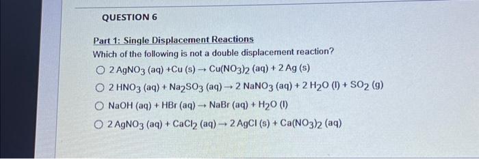 Solved Part 1: Single Displacement Reactions Which of the | Chegg.com