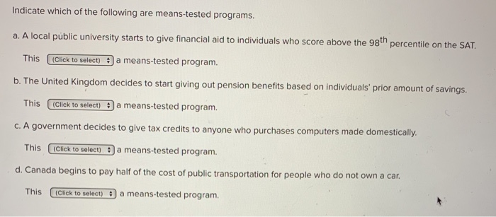 Solved Indicate which of the following are means-tested | Chegg.com