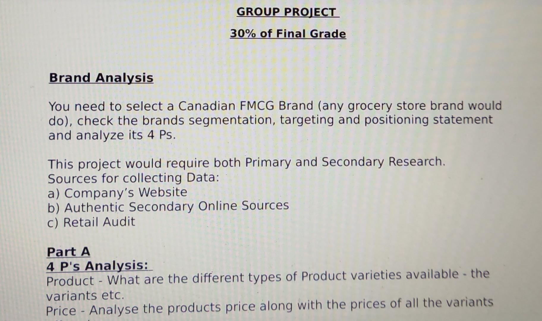 Project 30% of Grade Brand Analysis You need to | Chegg.com
