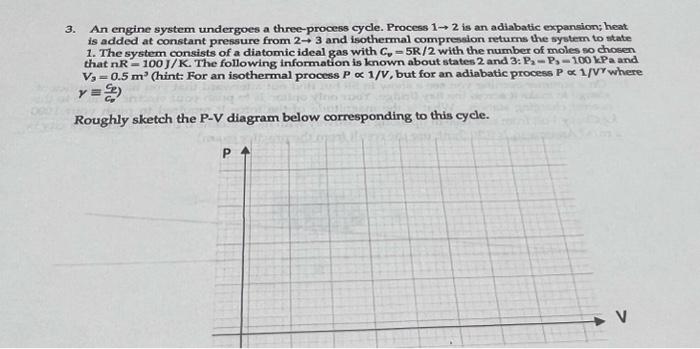 Solved 3. An engine system undergoes a three-process cycle. | Chegg.com