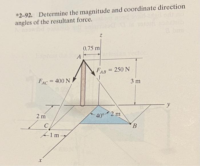 Solved *2-92. Determine the magnitude and coordinate | Chegg.com