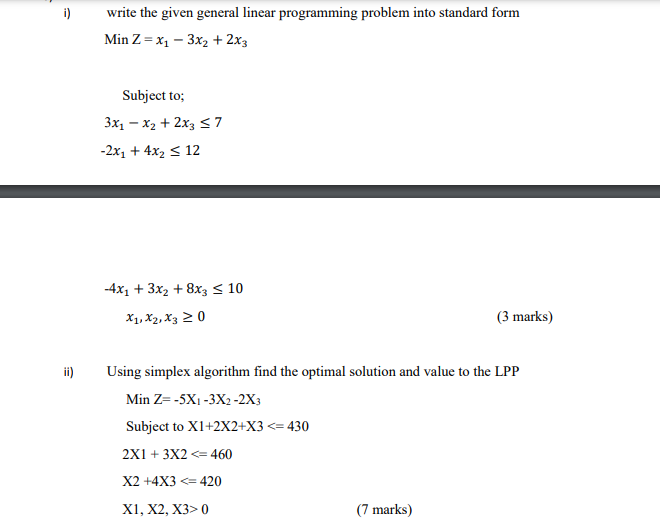 Solved i) ﻿write the given general linear programming | Chegg.com