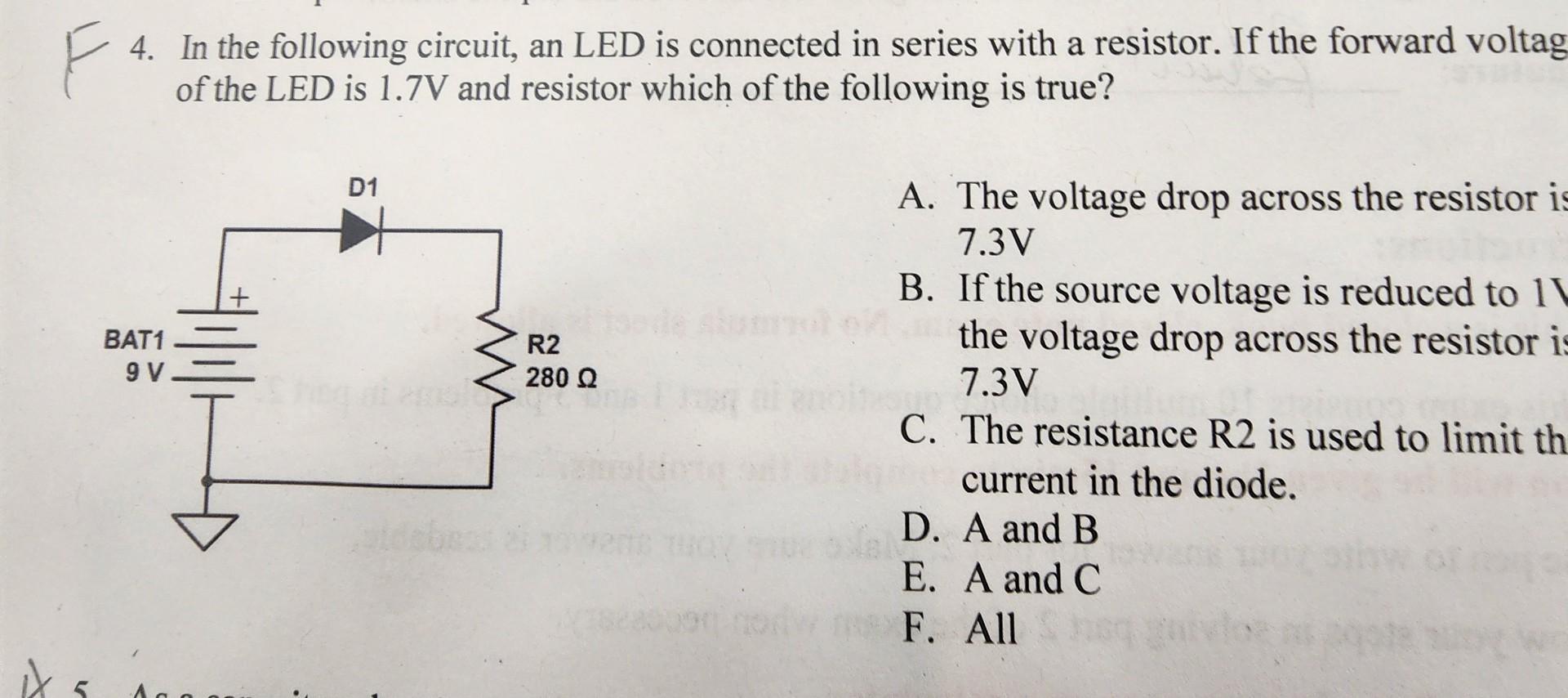 Solved 4. In the following circuit, an LED is connected in | Chegg.com