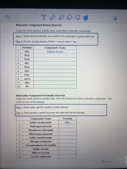 Solved TO Molecular Compound Names Exercise Using the Greek | Chegg.com
