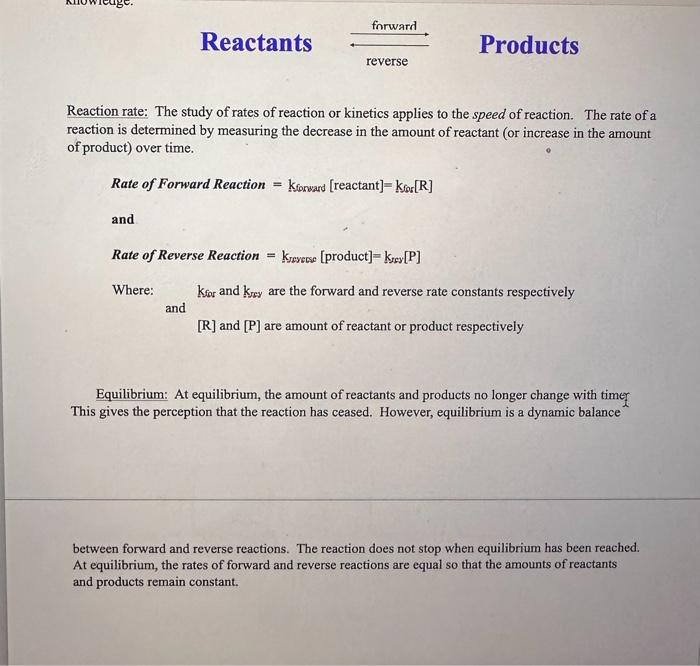 Solved Kinetic Equilibrium, and Reaction Rate In studying | Chegg.com