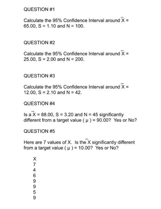 Solved QUESTION #1 Calculate the 95% Confidence Interval | Chegg.com
