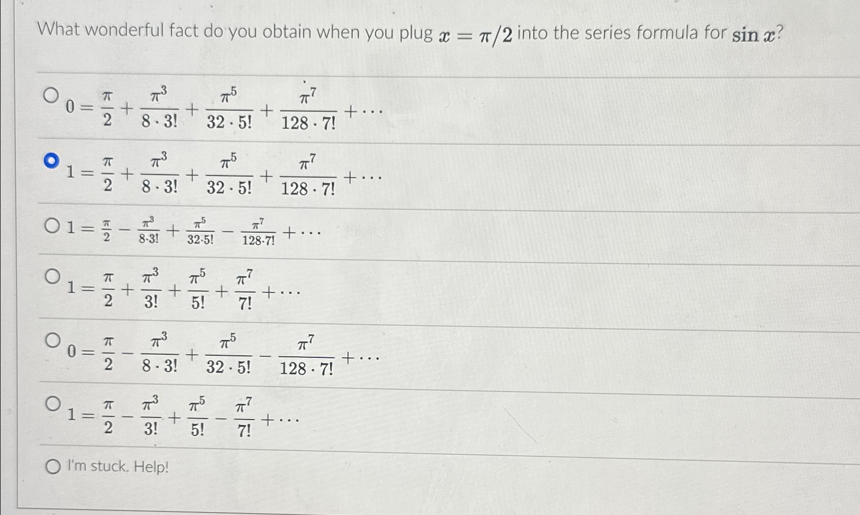 Solved What wonderful fact do you obtain when you plug x=π2 | Chegg.com