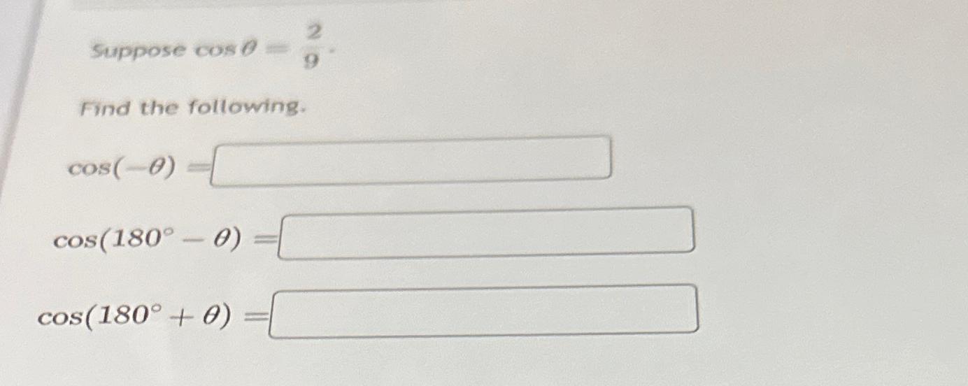 Solved Suppose cosθ=29.Find the | Chegg.com
