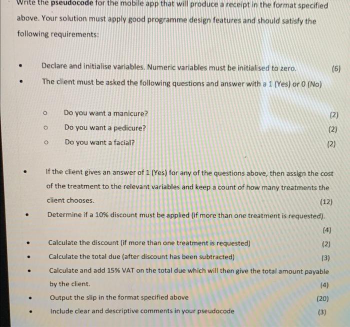 Solved Write the pseudocode for the mobile app that will | Chegg.com