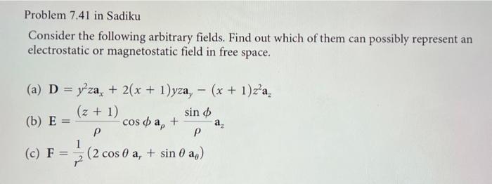Solved Problem 7.41 in Sadiku Consider the following | Chegg.com
