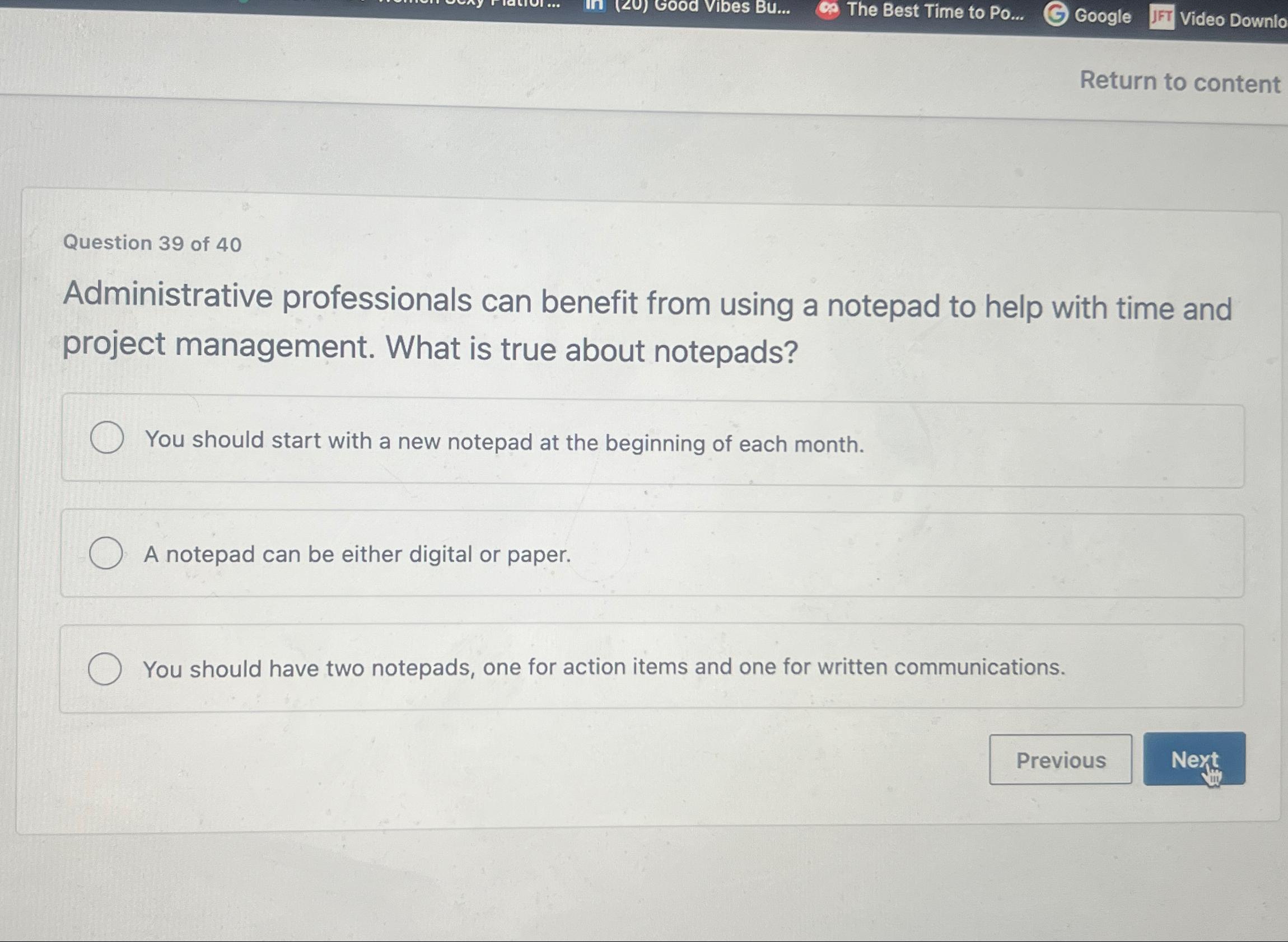 Solved Return to contentQuestion 39 ﻿of 40Administrative | Chegg.com