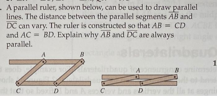 Solved . A parallel ruler, shown below, can be used to draw | Chegg.com