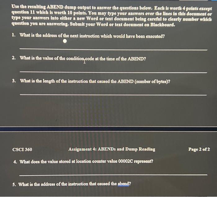 Solved Cscr360 Assignment 4: ABENDs and Dump Reading 50 | Chegg.com