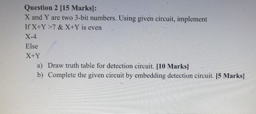Question 2 [15 Marks]: X and Y are two 3-bit numbers. | Chegg.com