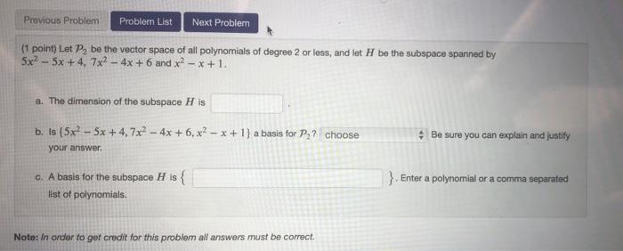 Solved Previous Problem Problem List Next Problern (1 point) | Chegg.com