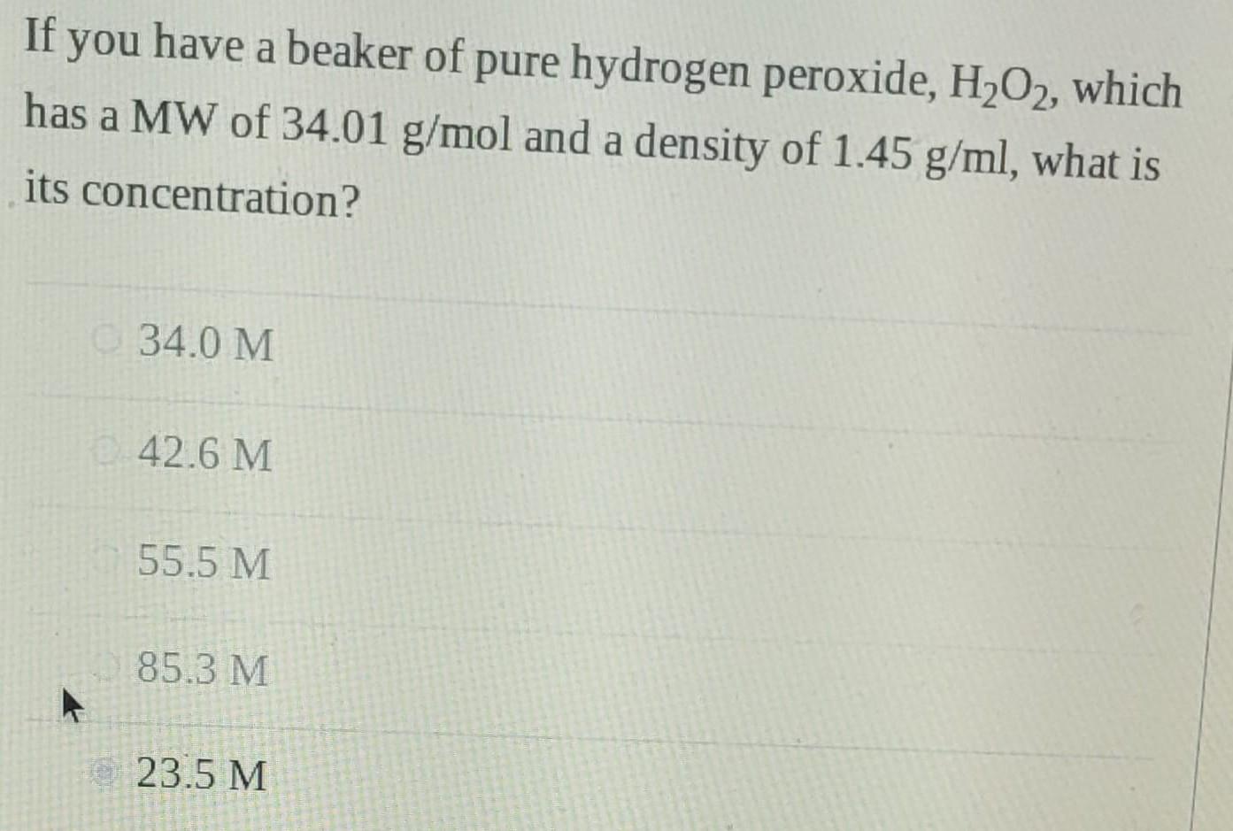 Solved If you have a beaker of pure hydrogen peroxide, H2O2, | Chegg.com