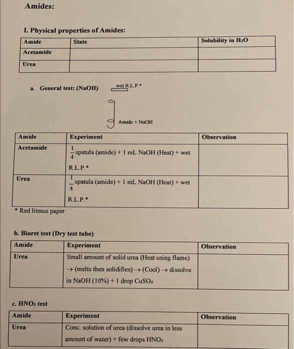 Solved Amides: I. Physical properties of Amides: Amide State | Chegg.com