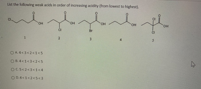 Solved List the following weak acids in order of increasing | Chegg.com