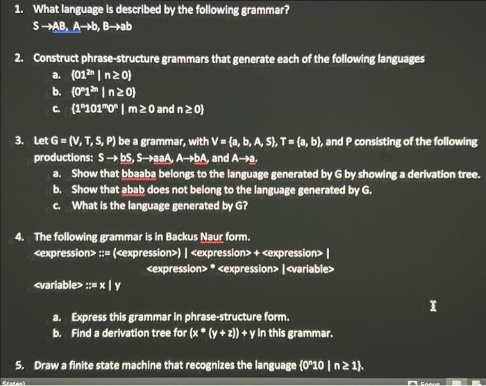 Solved 1. What language is described by the following | Chegg.com