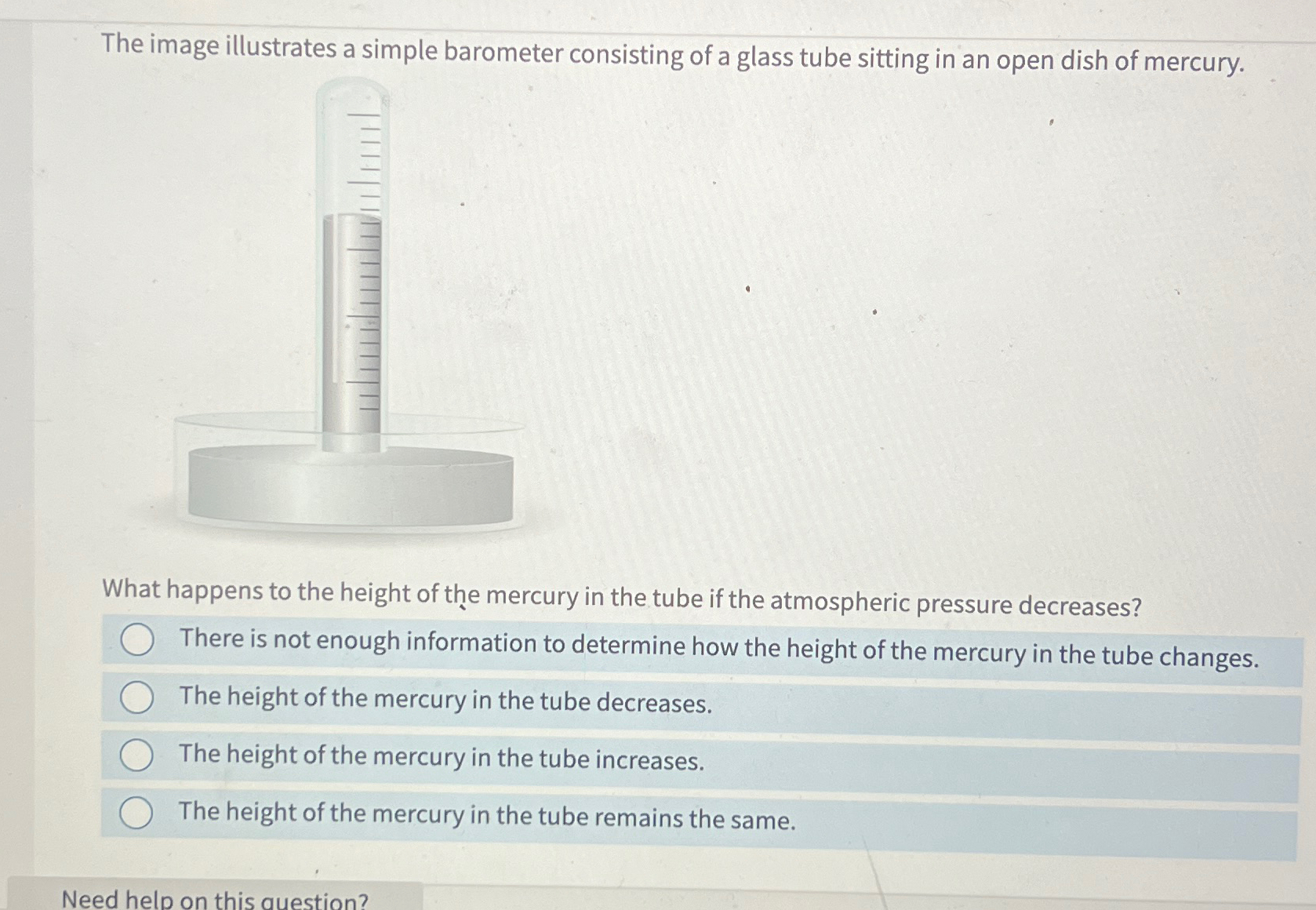 Solved The image illustrates a simple barometer consisting | Chegg.com