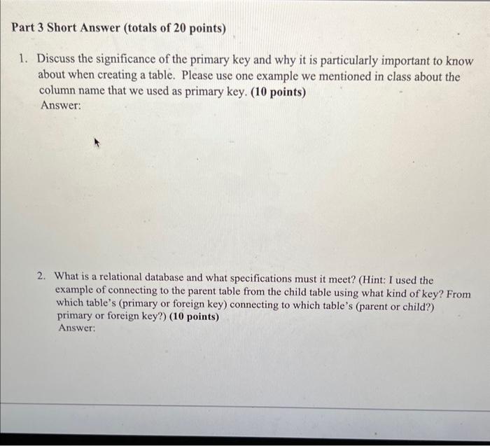 Solved 1. Discuss the significance of the primary key and | Chegg.com