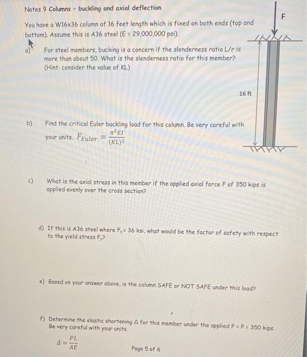 Solved F Notes 9 Columns - buckling and axial deflection You | Chegg.com