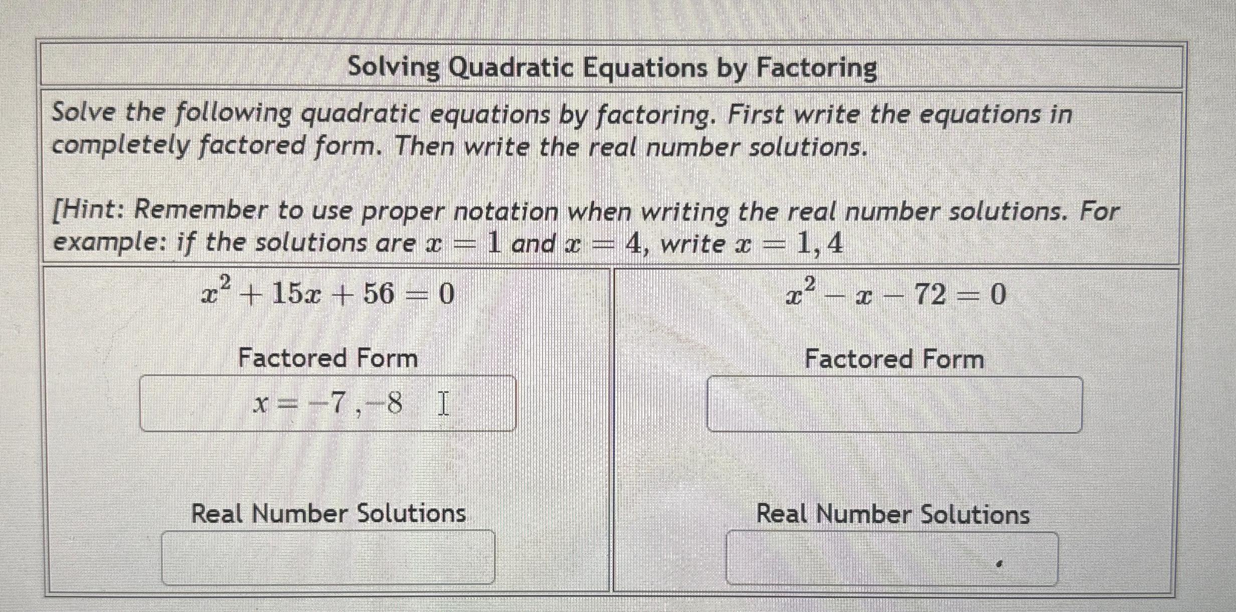 Solved Solving Quadratic Equations by FactoringSolve the | Chegg.com