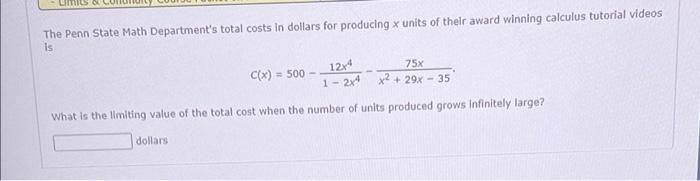 Solved The Penn State Math Department's total costs in | Chegg.com