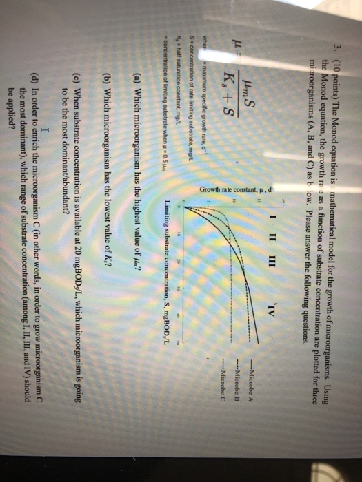 Solved 3. (10 points) The Monod equation is a mathematical | Chegg.com