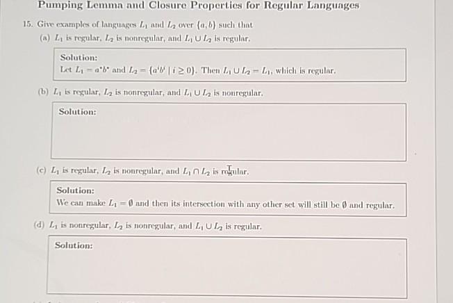 Solved Pumping Lemma and Closure Properties for Regular | Chegg.com