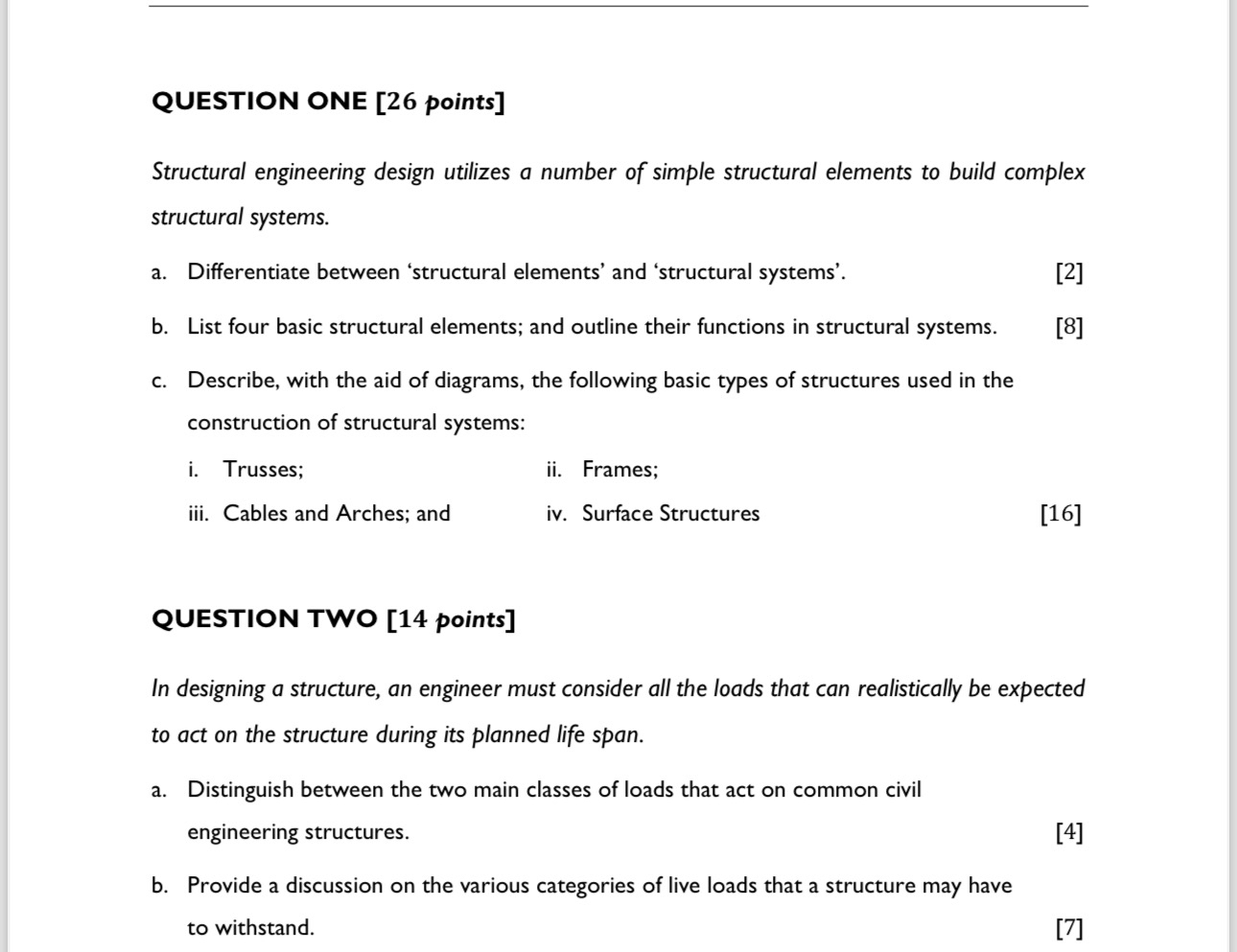 Solved QUESTION ONE [26 ﻿points]Structural engineering | Chegg.com