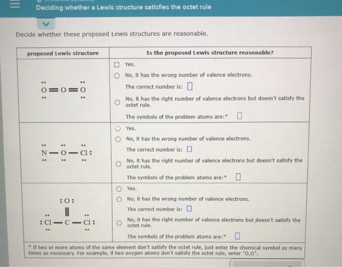 Solved Deciding whether a Lewis structure satisfies the | Chegg.com