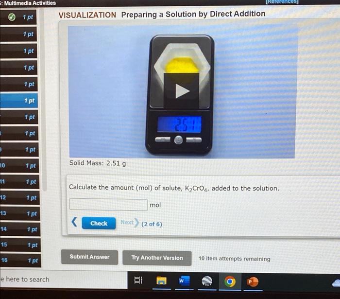 Solved 111pt Calculate the amount (mol) of solute, K2CrO4, | Chegg.com