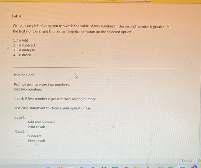 Solved Lab 4 Write a complete program to switch the value of | Chegg.com