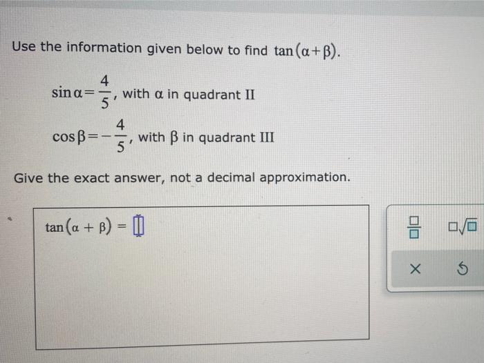 Solved Use the information given below to find sin(a+b). | Chegg.com