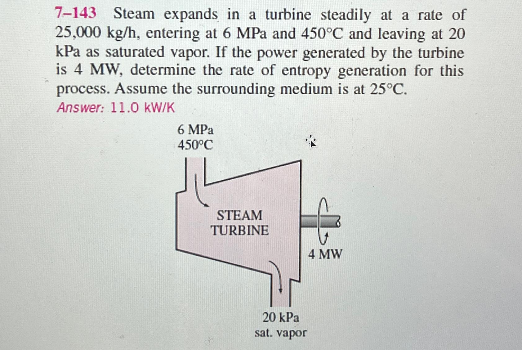Solved 7-143 Steam expands in a turbine steadily at a rate | Chegg.com
