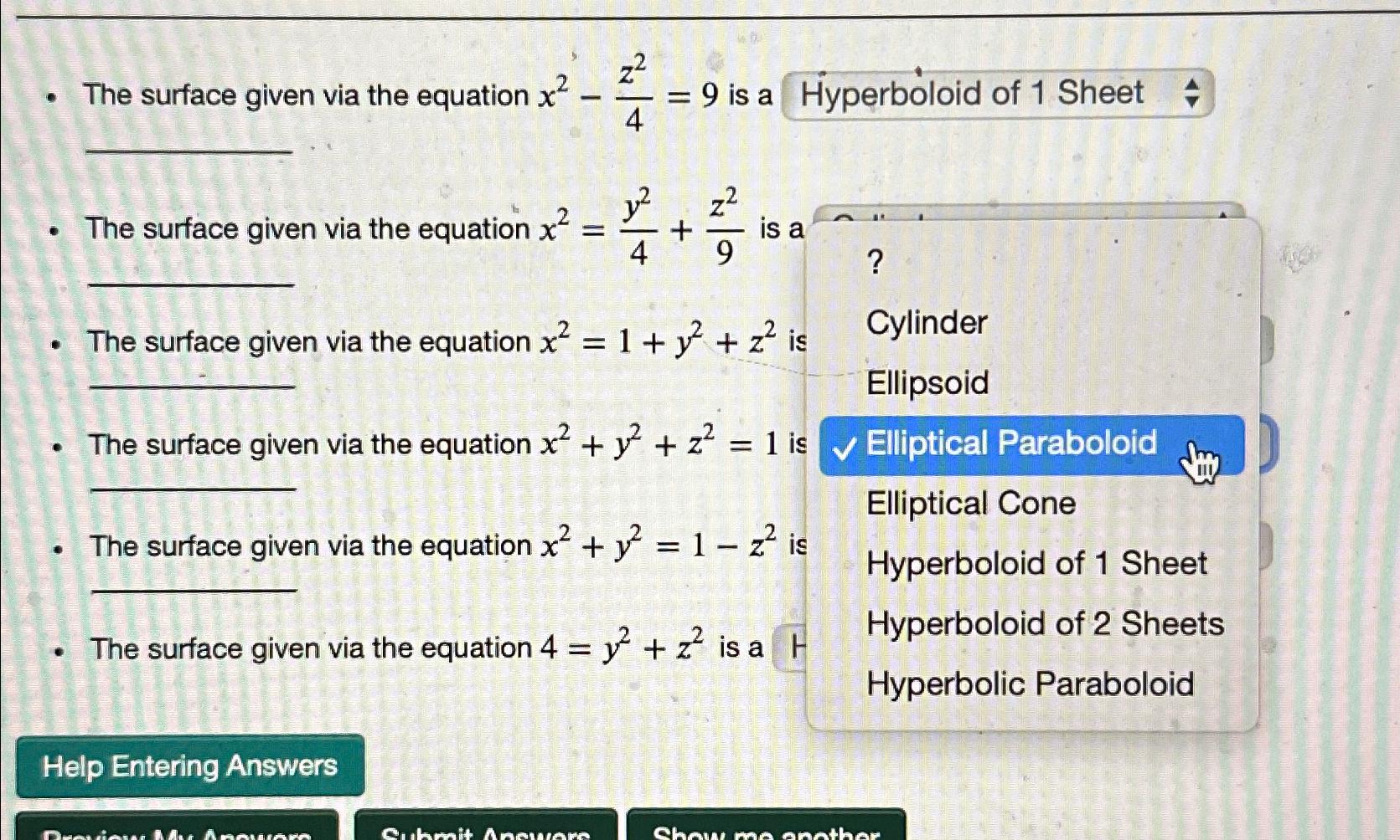 Solved The surface given via the equation x2-z24=9 ﻿is a | Chegg.com