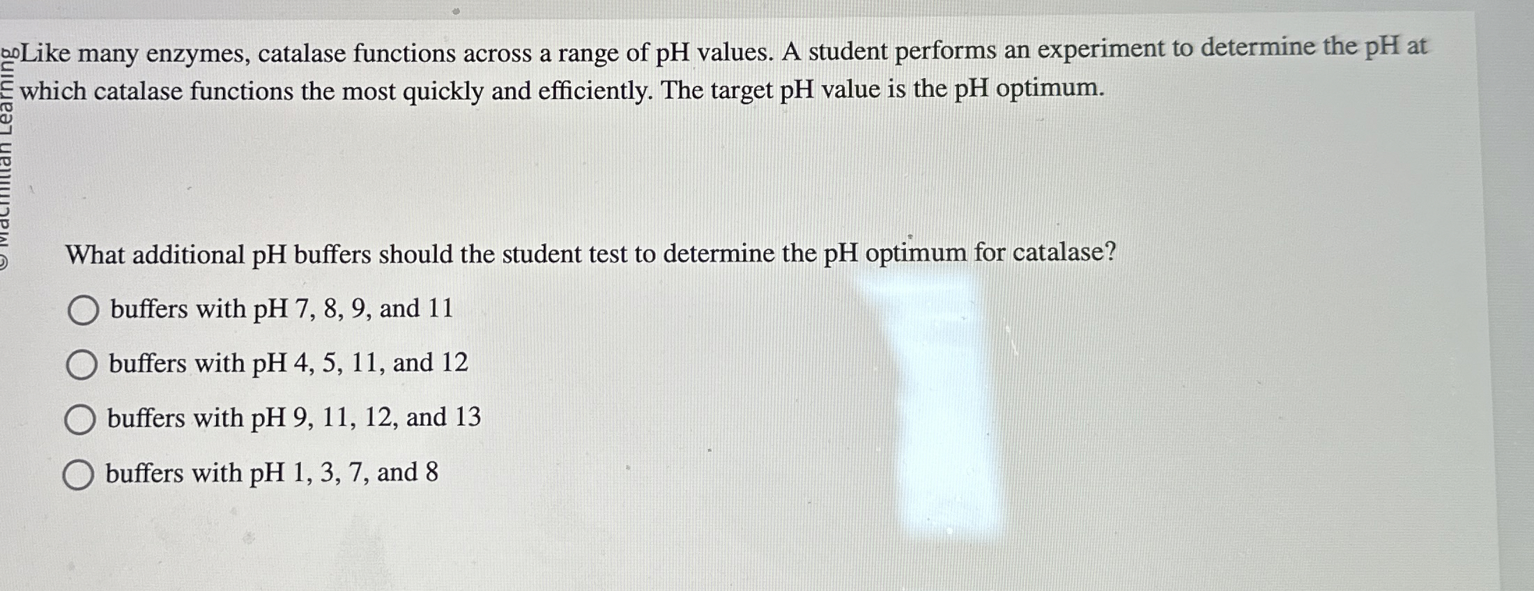 Solved Like many enzymes, catalase functions across a range | Chegg.com