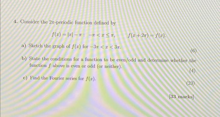 Solved 4. Consider the 2n-periodic function defined by f() = | Chegg.com
